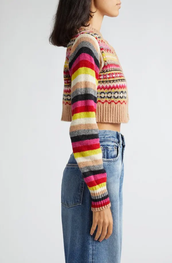 Molly Goddard Tay Fair Isle Stripe Crop Lambswool Cardigan In